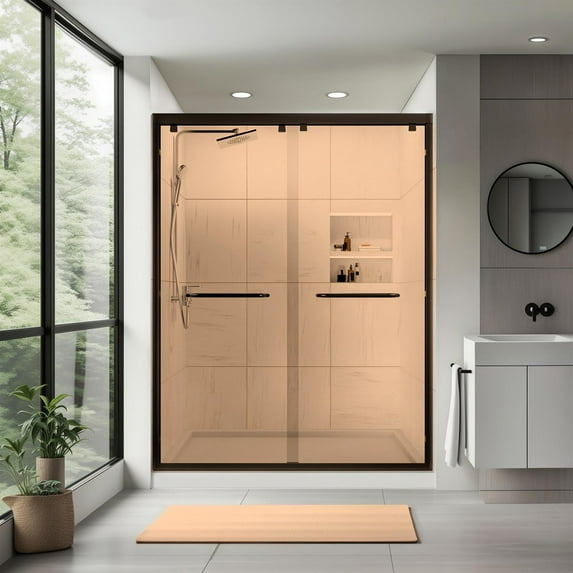 Demi Bonn 60x76 Inch 5/16" Thick Bypass Shower Door with Matte Black ...