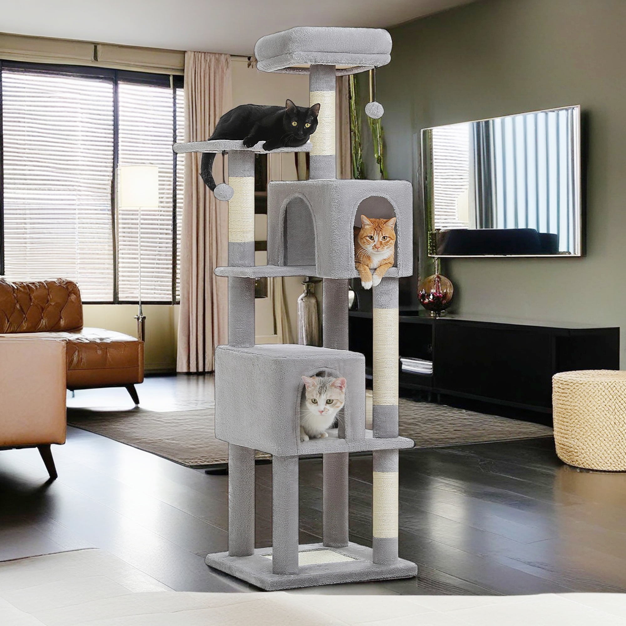 Demi Bonn 62" Multi-Level Cat Tree for Indoor Cats, Cat Tower with Cozy ...