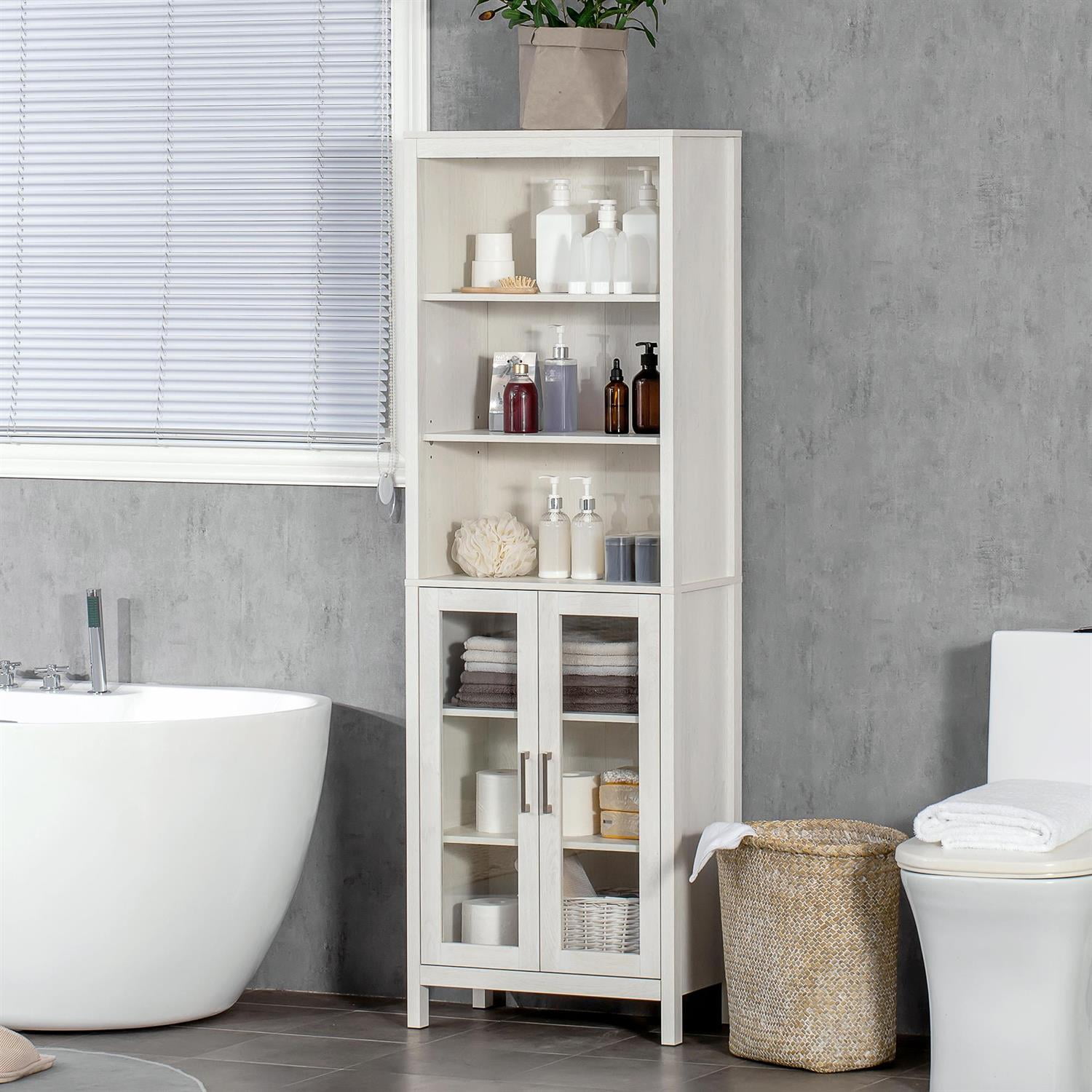 Demi Bonn 63" Tall Bathroom Storage Cabinet with Glass Doors ...