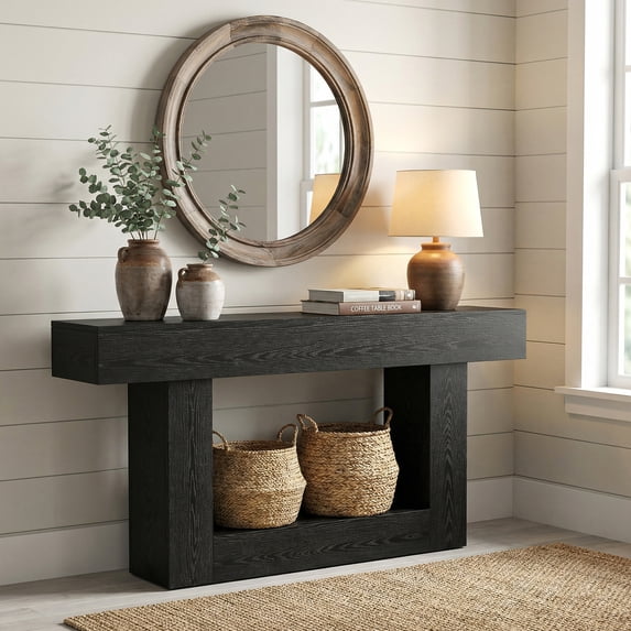 Demi Bonn 63" Wood Console Table, Farmhouse 2-Tier Sofa Table Entryway ...