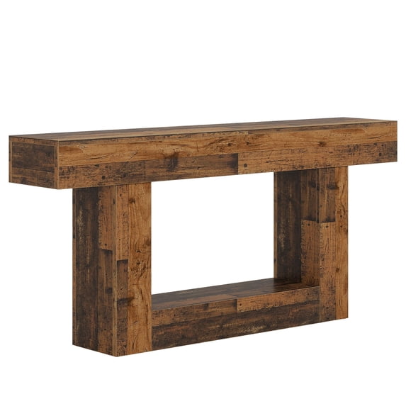 Demi Bonn 63" Wood Console Table, Farmhouse 2-Tier Sofa Table Entryway ...
