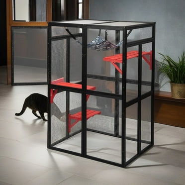 COZIWOW Large Wooden Outdoor Cat Enclosure with Escape Door, Indoor Cat ...