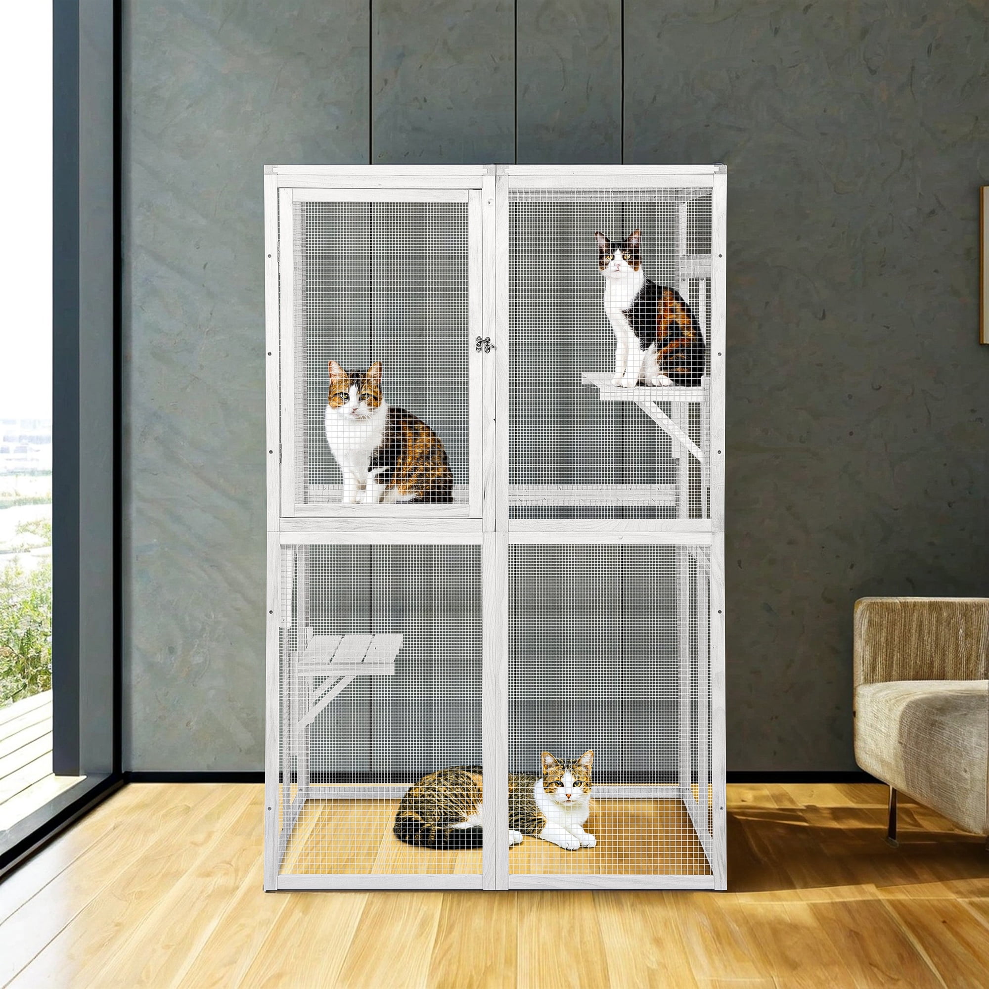 Demi Bonn 64" Outdoor Cat House, Large Cat Condo for Feral Cats Wooden ...