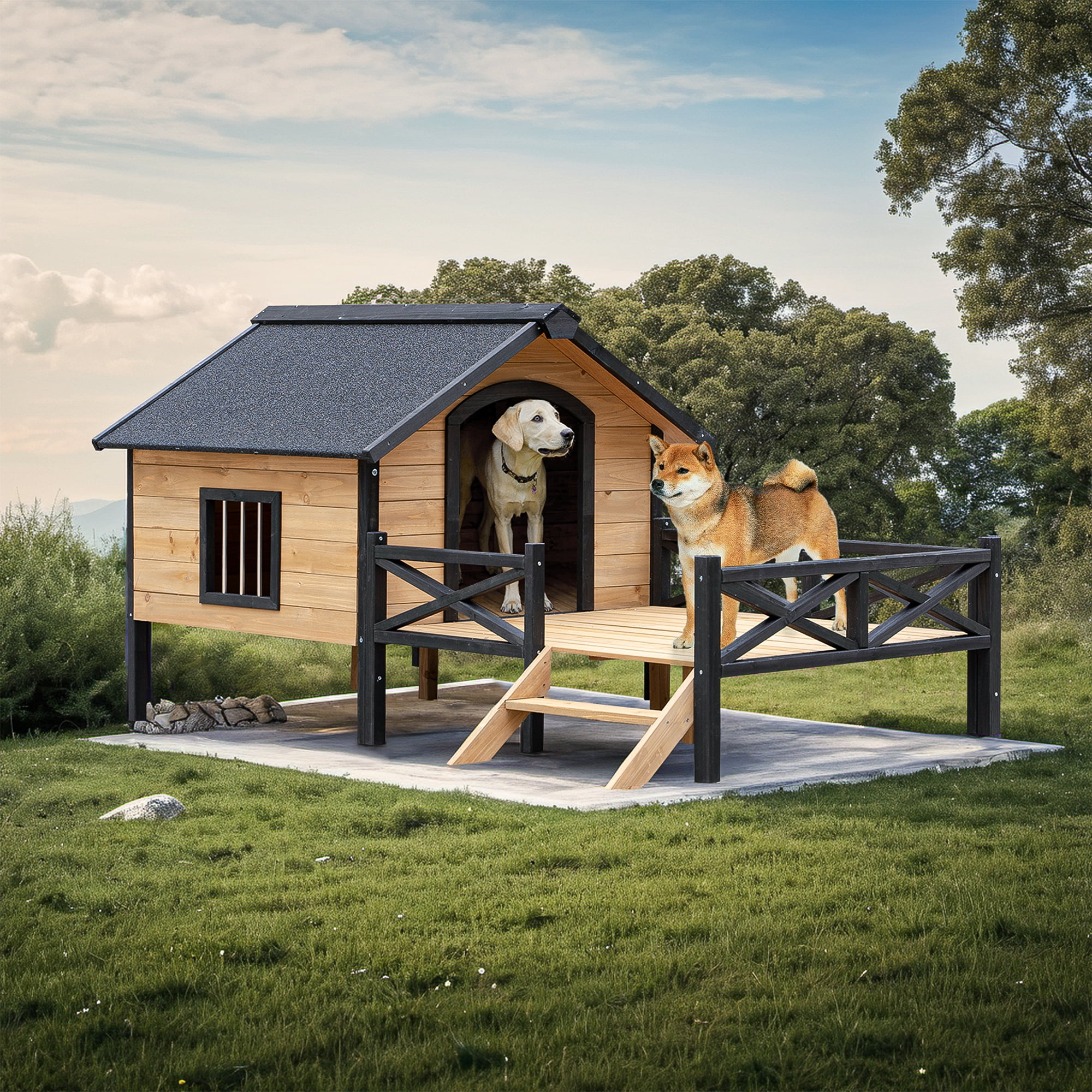 Demi Bonn 66" Outdoor Dog House for Small and Medium Dogs, Large Wood ...
