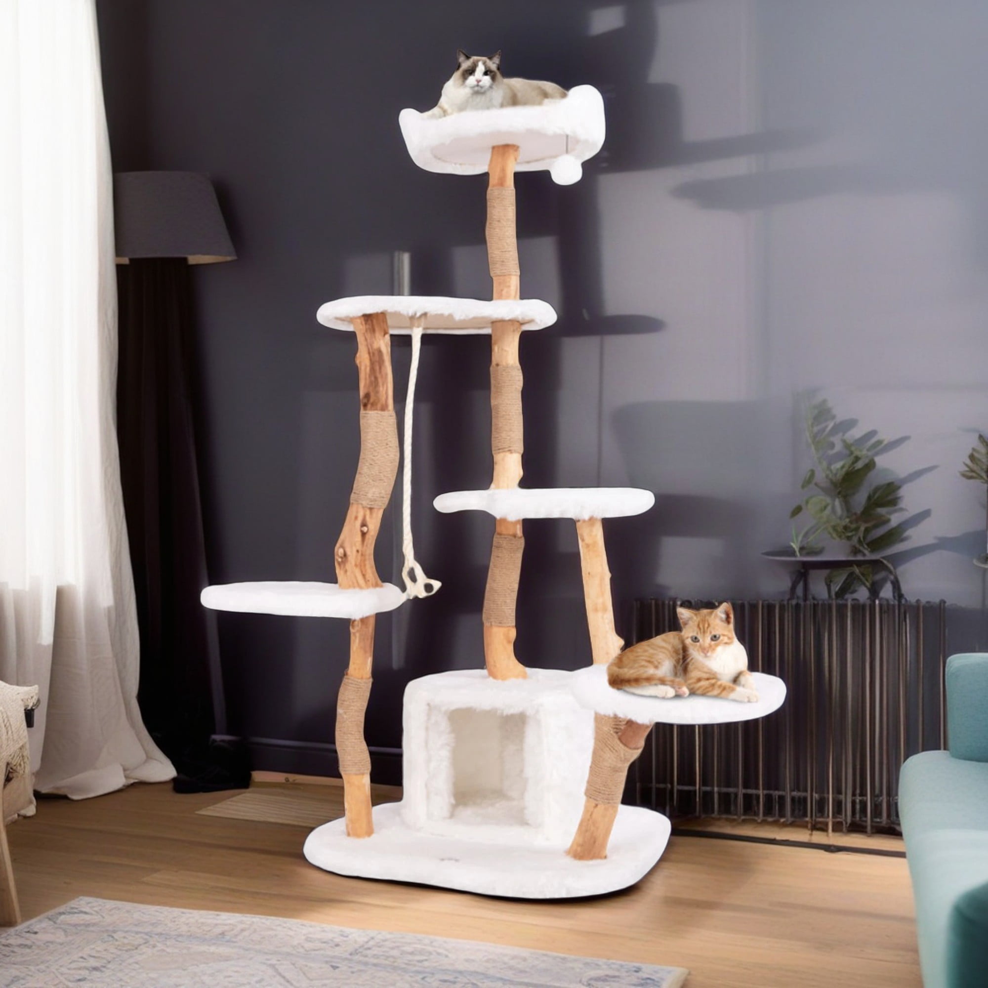 Demi Bonn 66" Solid Wood Cat Tree Tower for Indoor, Modern Cat Condo ...