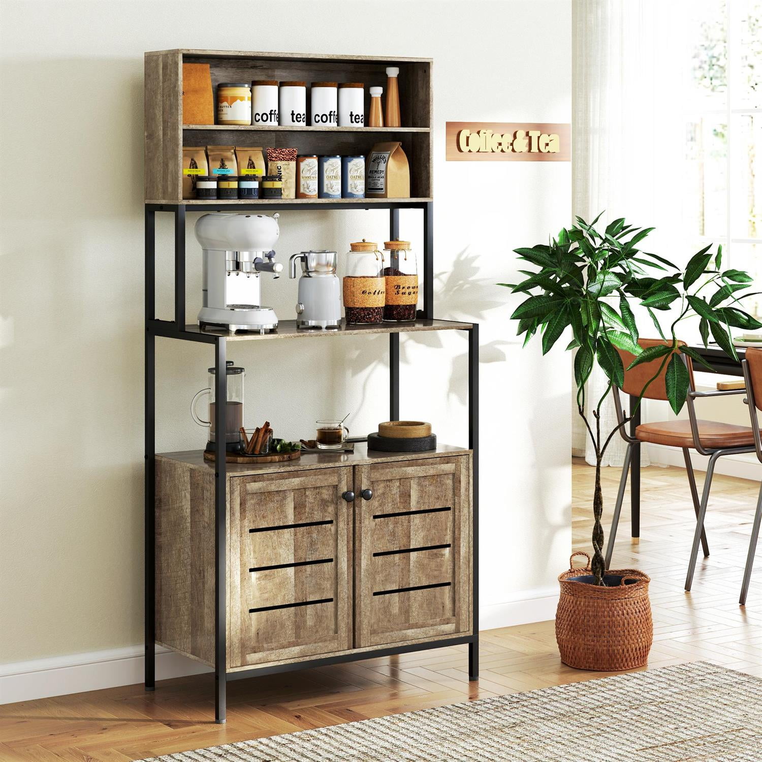 Demi Bonn 67" Baker's Rack with Power Outlet and Storage Shelves ...
