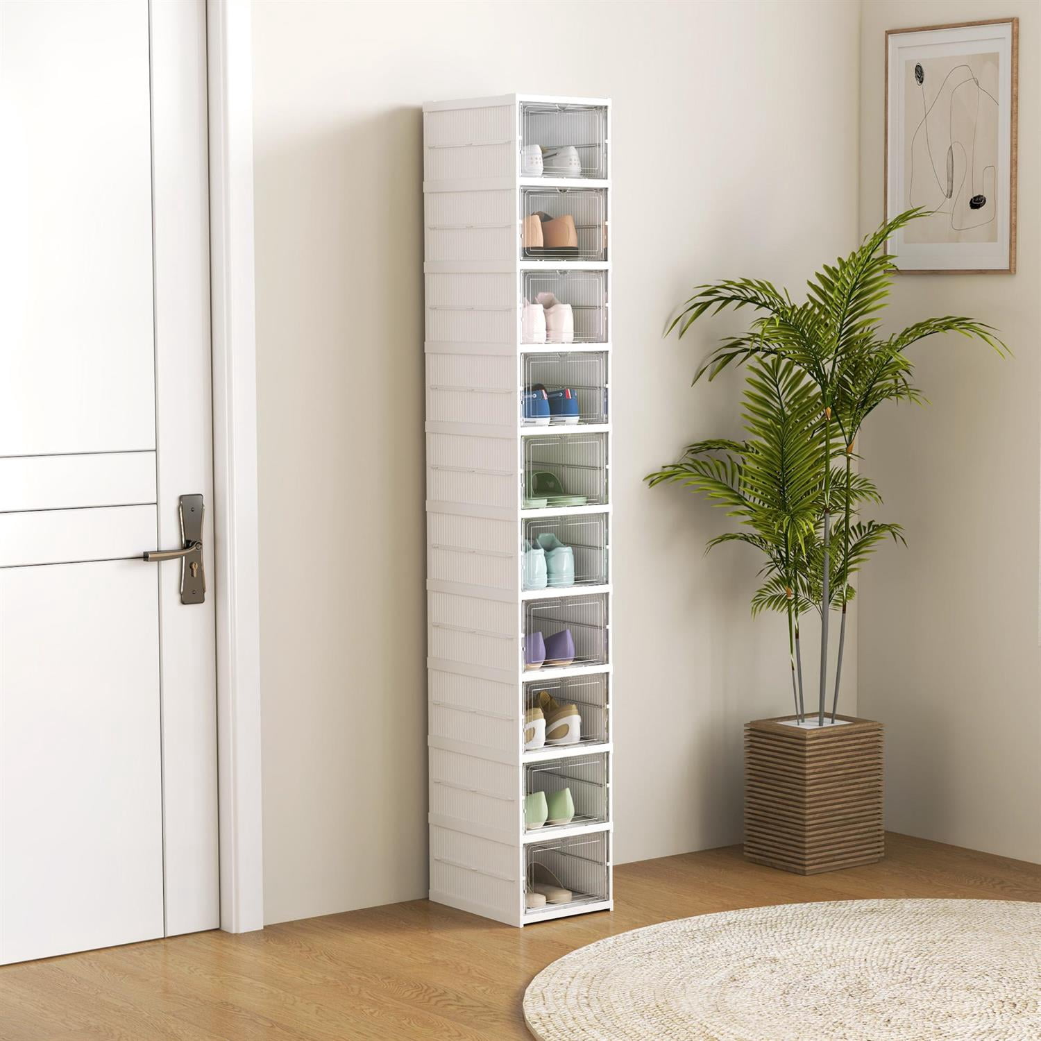 Demi Bonn 68" Stackable Plastic Shoe Boxes, 10 Pack Foldable Shoe ...