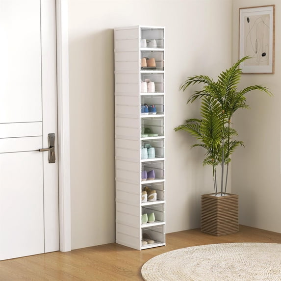 Demi Bonn 68" Stackable Plastic Shoe Boxes, 10 Pack Foldable Shoe ...