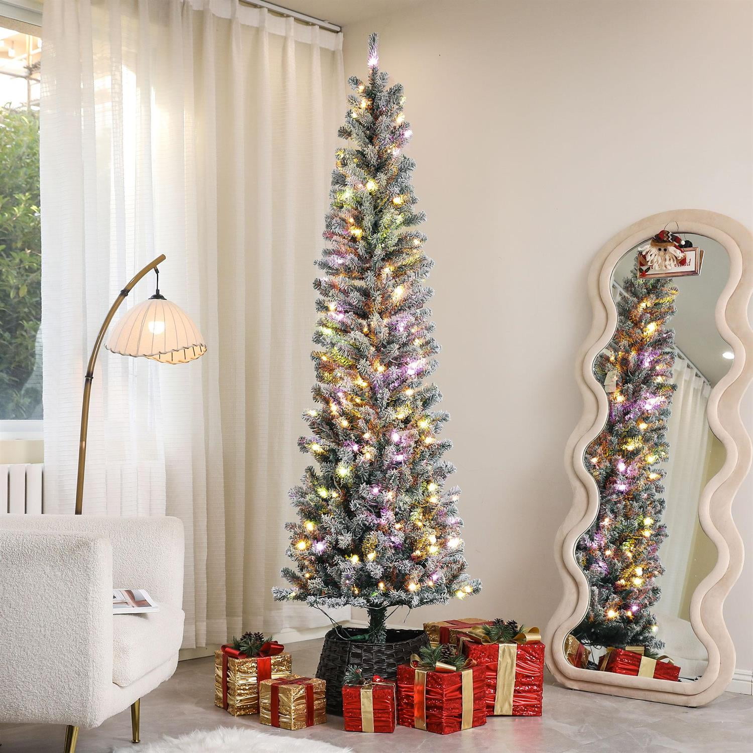 Demi Bonn 7.5ft Tall Prelit Artificial Pencil Christmas Tree with Dual ...