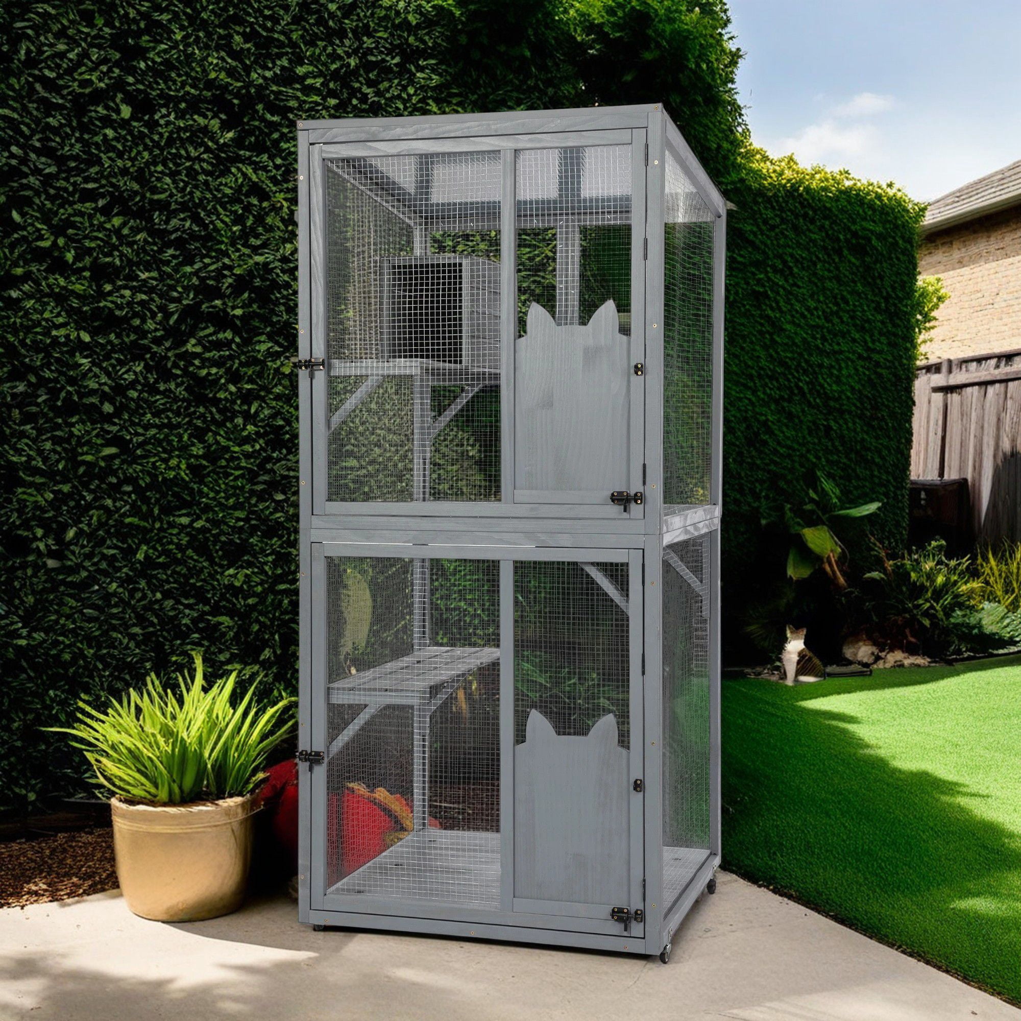 Demi Bonn 70" Outdoor Cat House Catio Cat Enclosures on Wheels Kitty ...