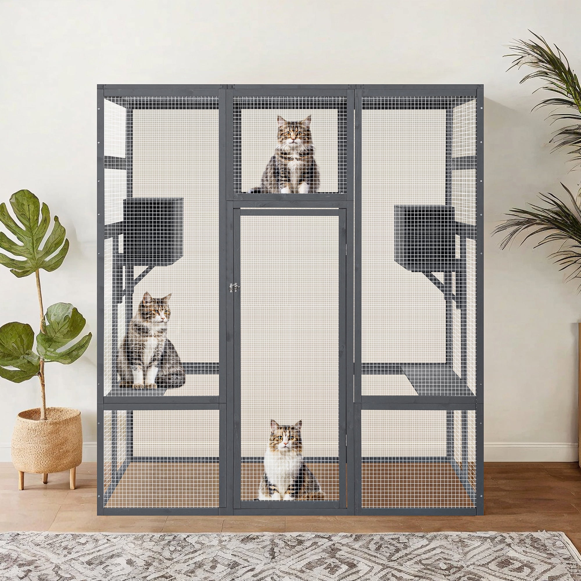 Demi Bonn 70" Outdoor Cat House for Large Cats, Enclosure Wood Cat Cage ...