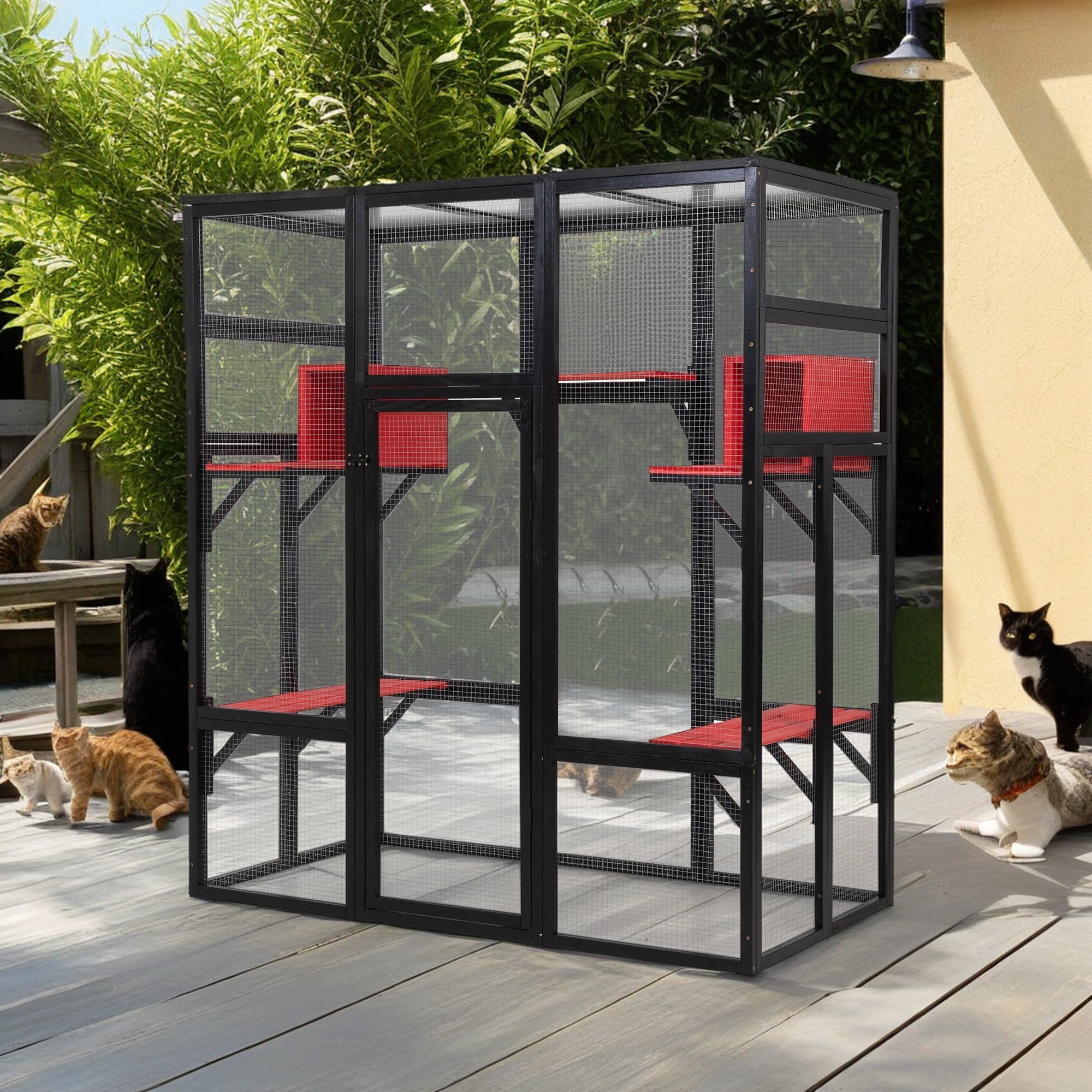 Demi Bonn 70" Outdoor Wood Cat House, Gothic Catio Kitty Enclosure ...