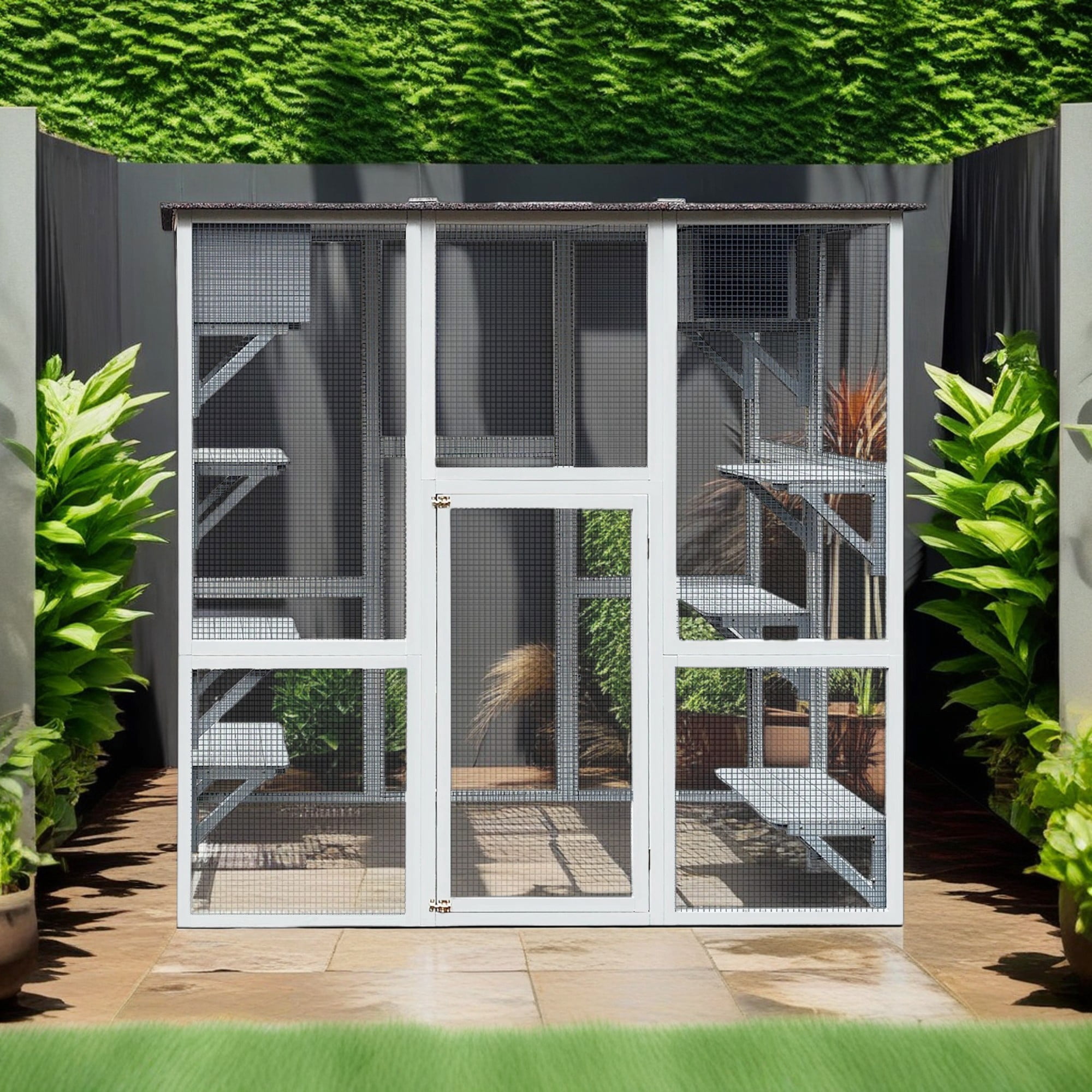 Demi Bonn 71" Cat House Outdoor Catio Kitty Enclosure with Enter Door ...