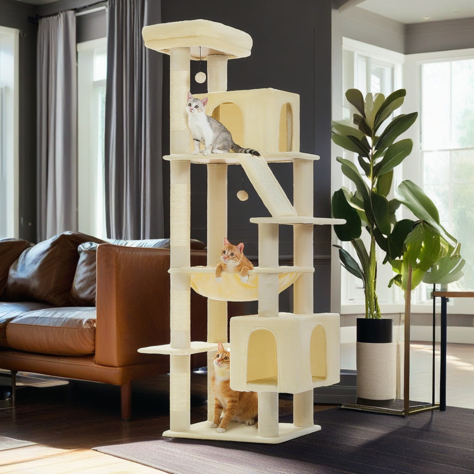 Demi Bonn 71" Cat Tree Tower for Indoor Cats, Plush Multi-Level Cat ...