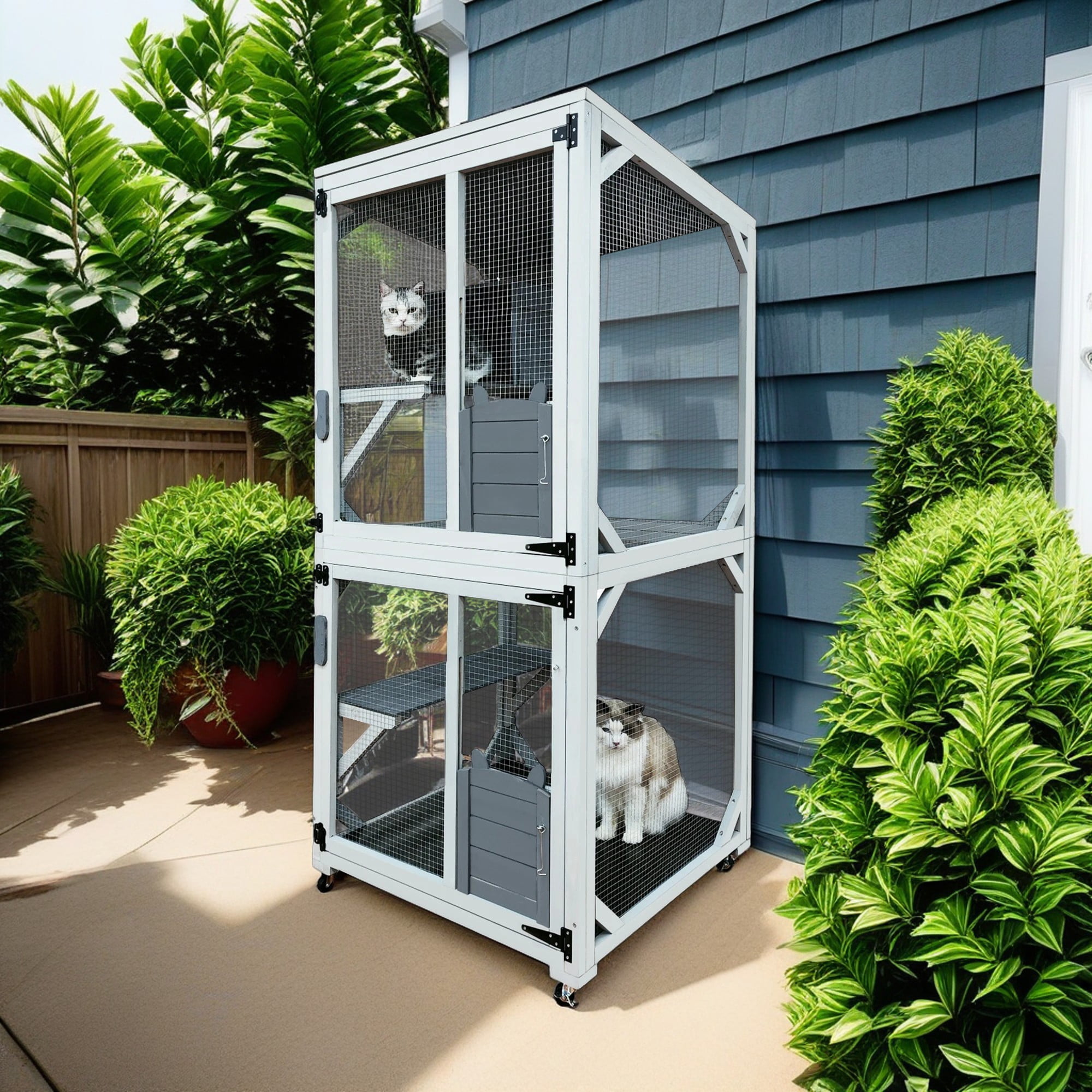 Demi Bonn 71" Large Cat Catio Outdoor Cat House with Run on Wheels ...
