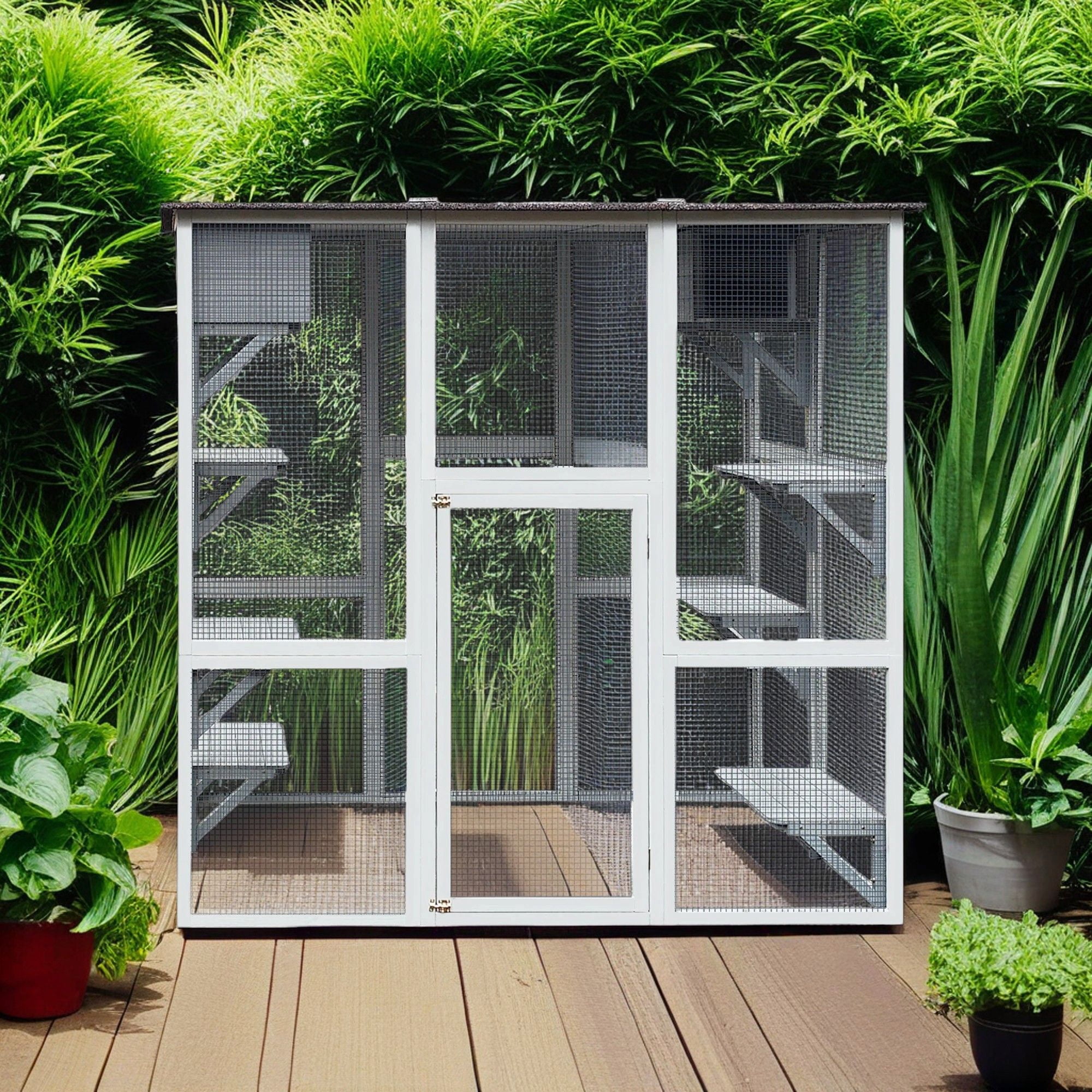 Demi Bonn 71" Large Cat House Wooden Catio Outdoor Cat Enclosure for ...