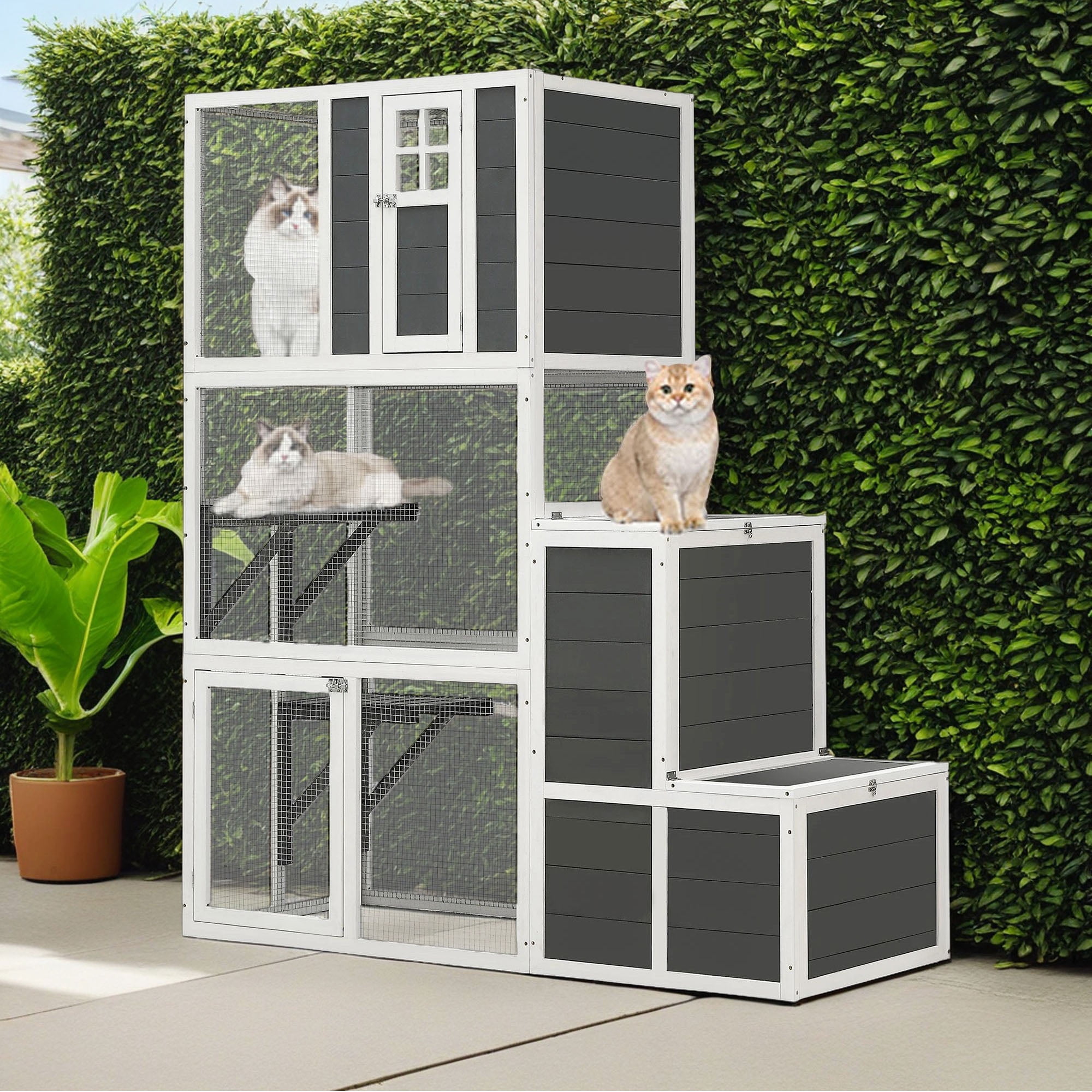 Demi Bonn 71" Outdoor Cat House for 1-3 Cats, 3-Tier Wood Cat ...