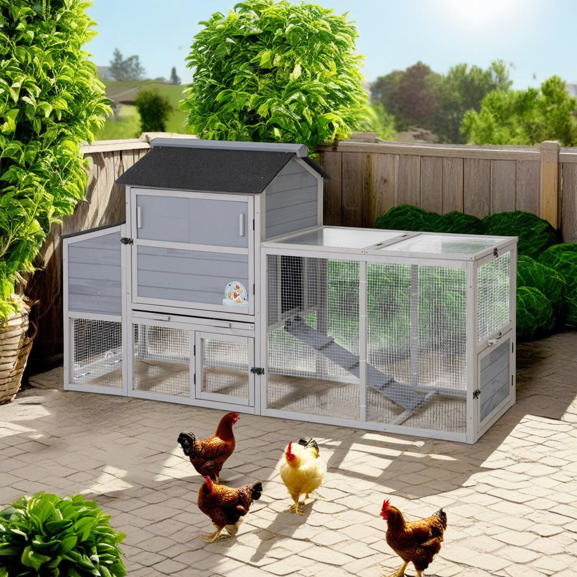 Demi Bonn 82" 2-Tier Wood Chicken Coop, Indoor Movable Rabbit Hutch ...