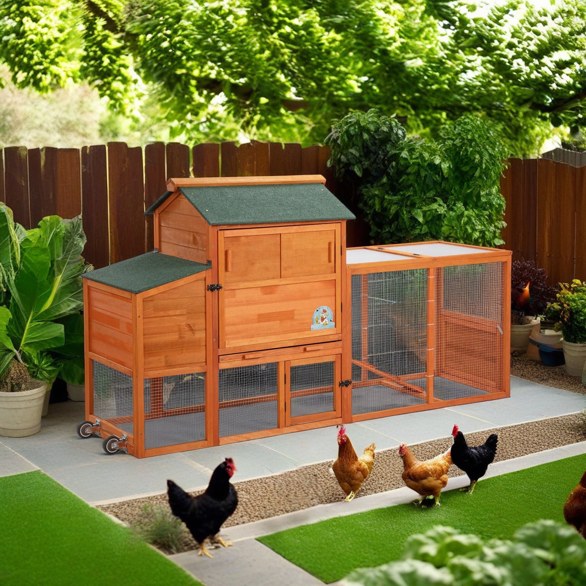Demi Bonn 82" Outdoor Wooden Chicken Coop with Nest Boxes, 2-Tier Large ...