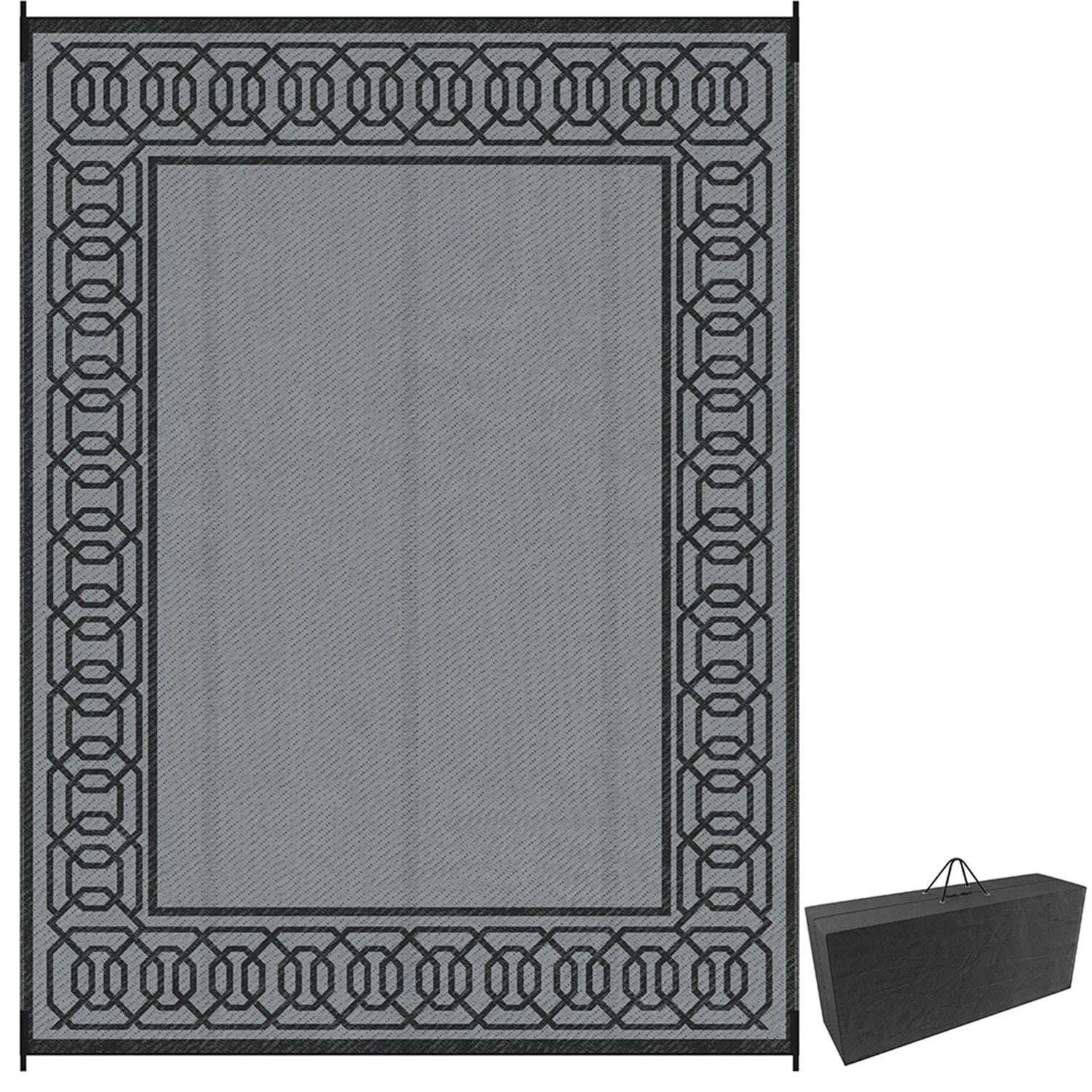 Demi Bonn 9' x 12' Reversible Border Outdoor Rug, Waterproof Plastic ...