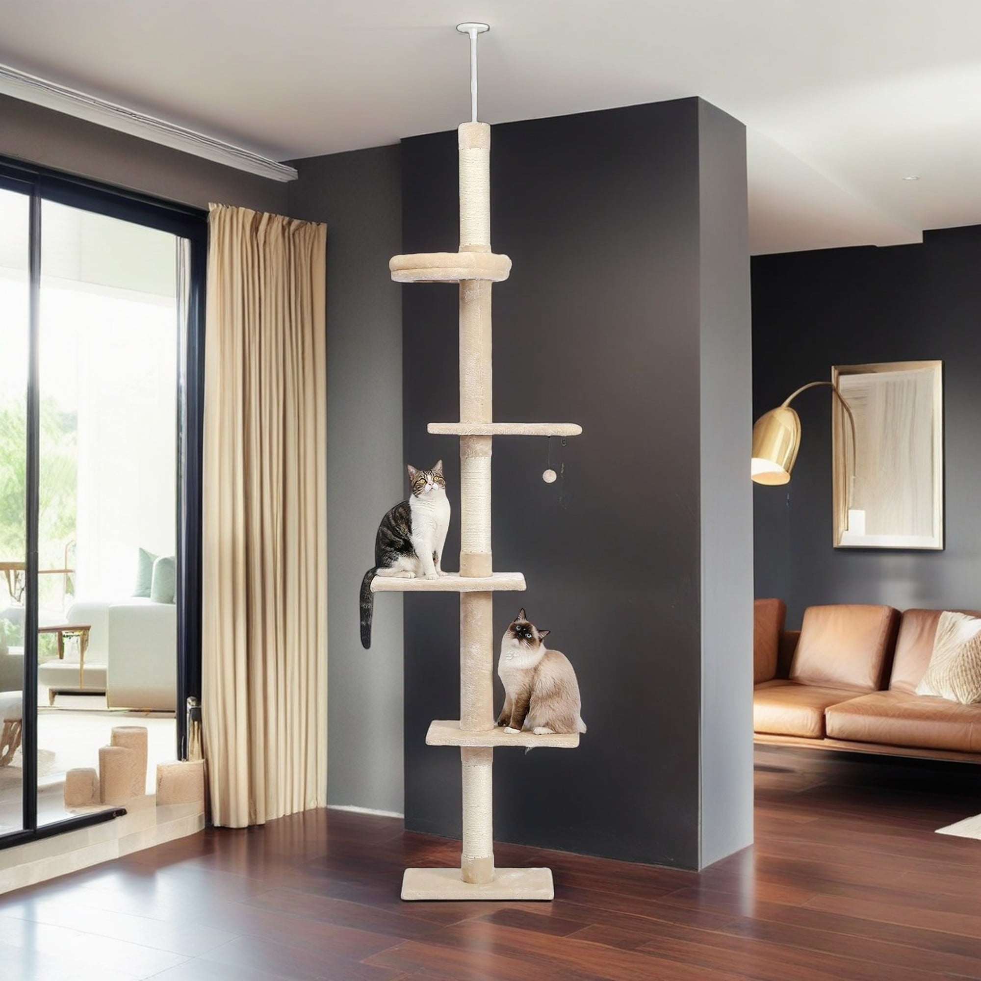 Demi Bonn Adjustable 90"-108" Tall Cat Tree for Indoor Cats, Multilevel ...