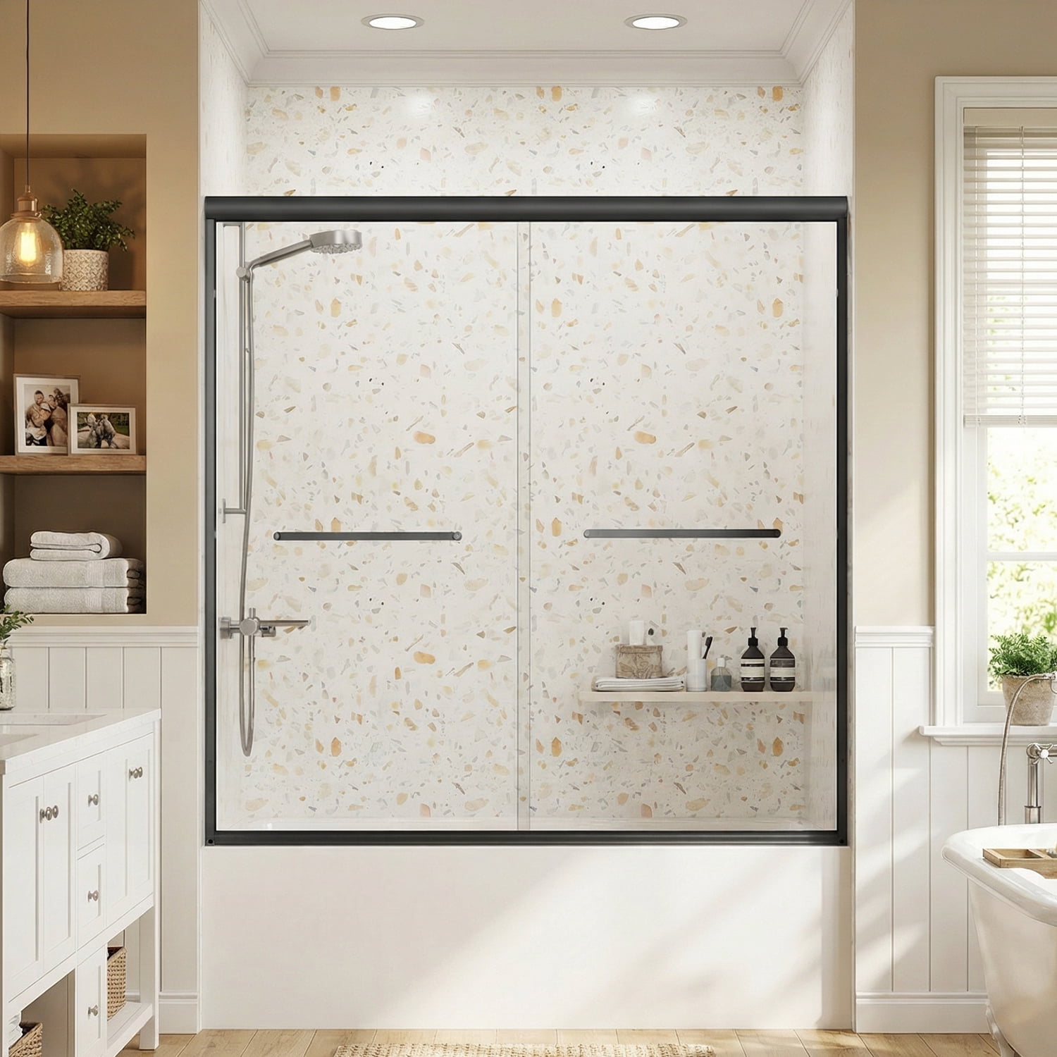 Demi Bonn Bypass Tub Door with Matte Black Outer Frame, 60x59 Inch 1/4 ...