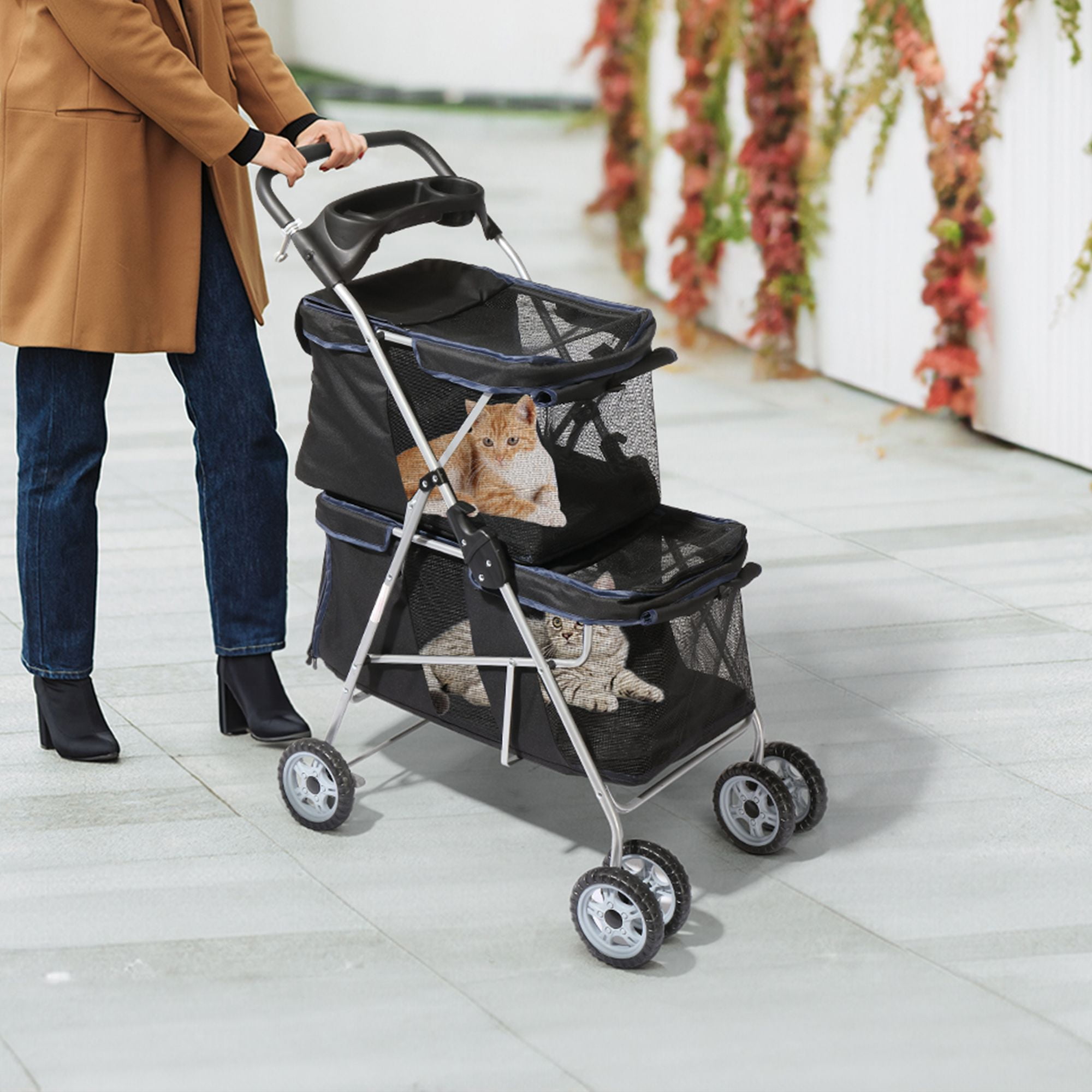 Demi Bonn Double Pet Stroller for 2 Cats Dogs, 4 Wheels Foldable Cat ...