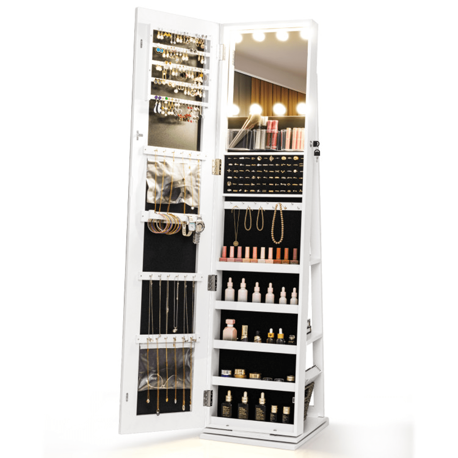 Demi Bonn Farmhouse Lighted Vanity Desk, Full-Size Mirror Multi-Layer ...