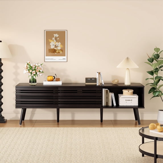 Demi Bonn Mid Century Modern Fluted TV Stand, 70" TV Storage Boho Media ...