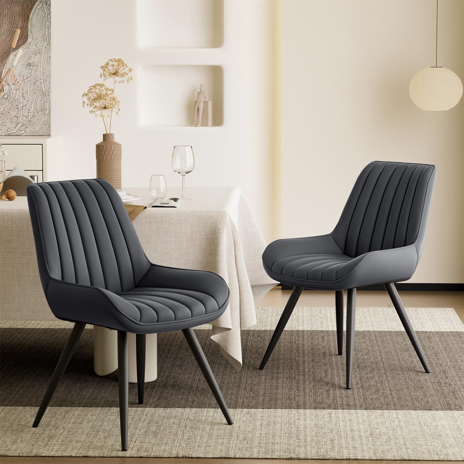 Demi Bonn Modern Dining Chairs Set of 2, Thick Cushions, Fabric ...