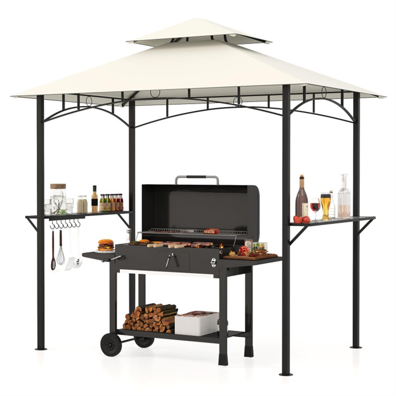 Demi Bonn Outdoor Double-Tiered Grill Gazebo Canopy with 2 Shelves and ...