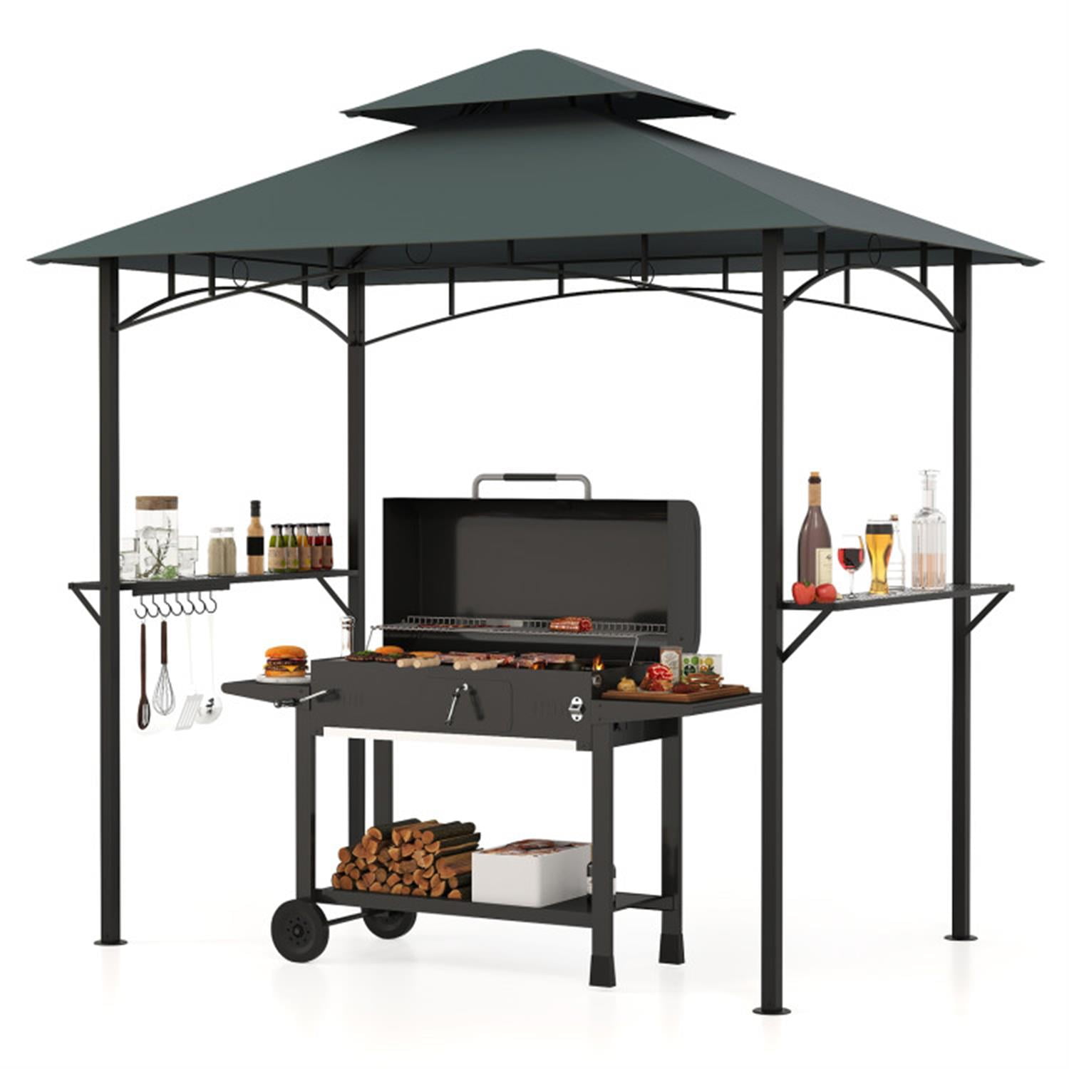 Demi Bonn Outdoor Double-Tiered Grill Gazebo Canopy with 2 Shelves and ...