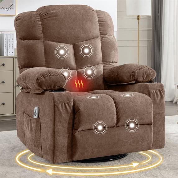Demi Bonn Oversized Massage Swivel Recliner Chair - Lumbar Heating, Cup ...