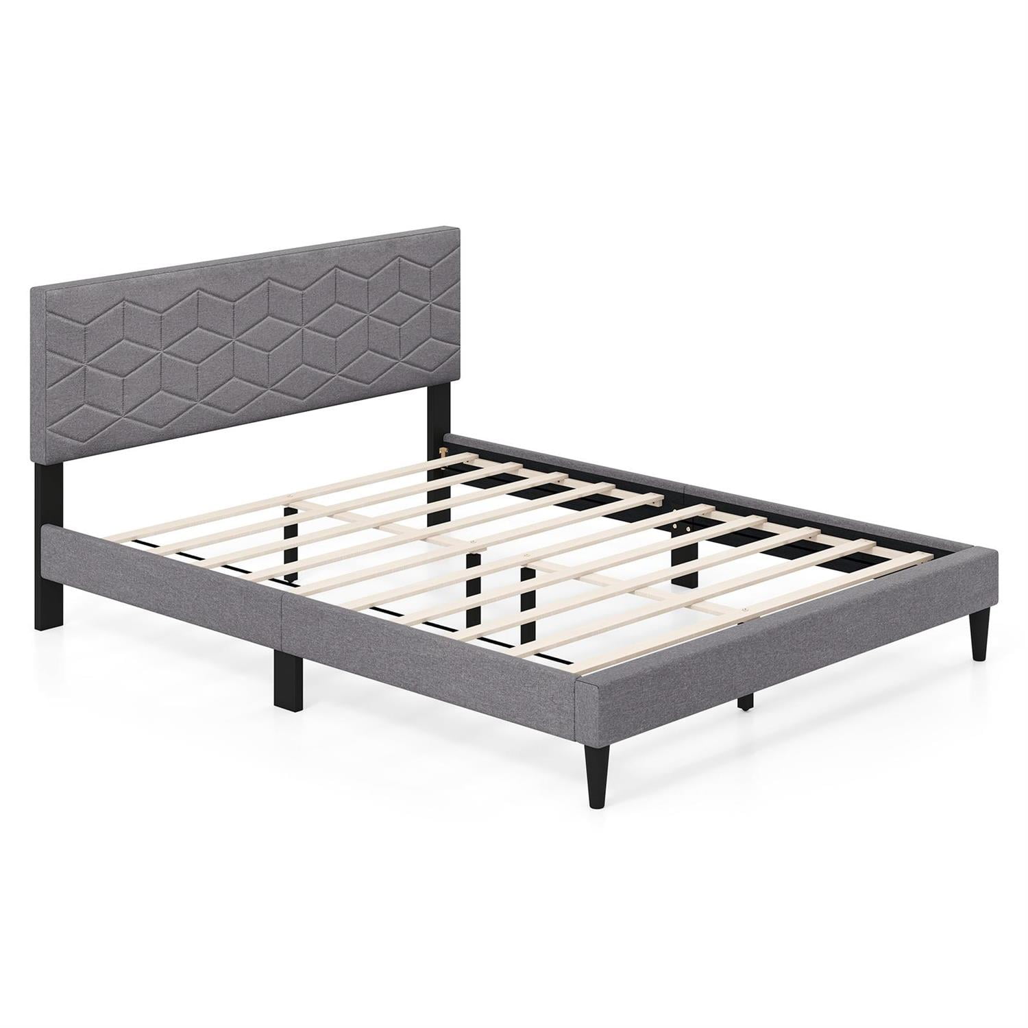 Demi Bonn Queen Size Modern Platform Bed, Linen Fabric Upholstered ...