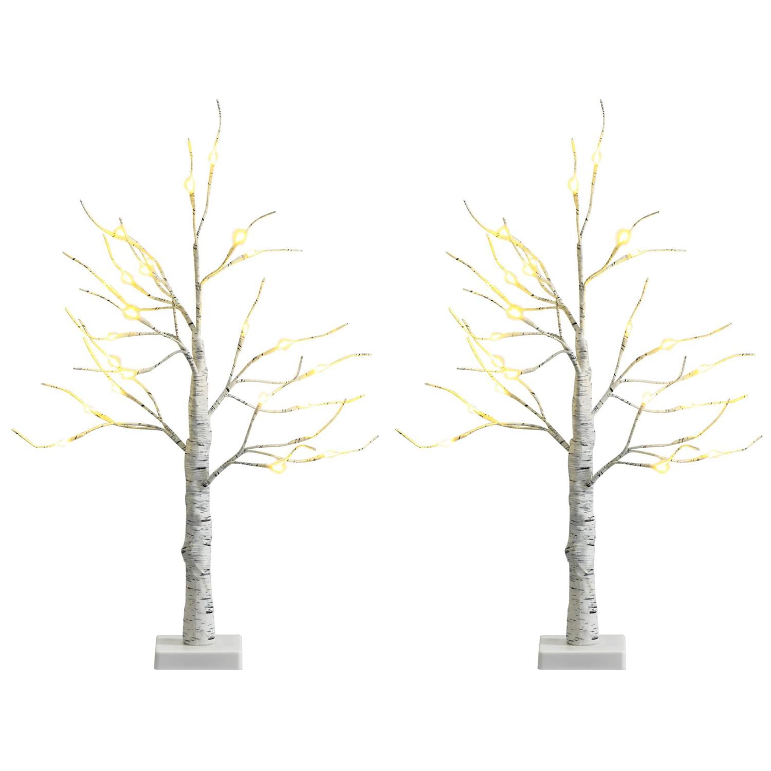 Demi Bonn Set of 2 White Pre-Lit Twig Birch Trees - Battery-Powered ...