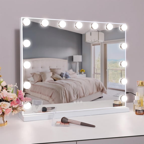 Demi Bonn Vanity Mirror with Lights, 15 Dimmable LED Bulbs, 10X ...