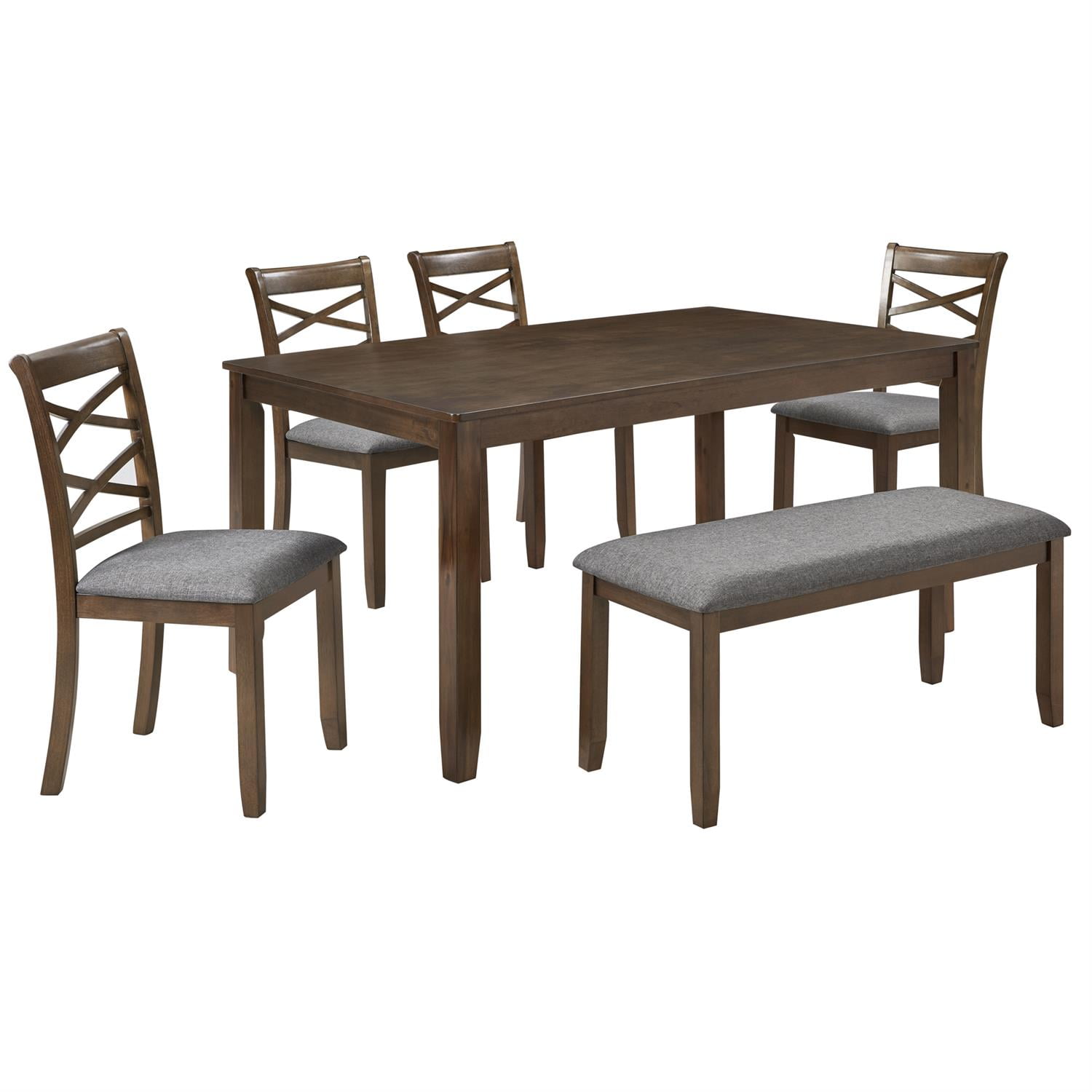 Demi Bonn Walnut 6-Piece Dining Set - Wooden Table, 4 Chairs & Bench ...