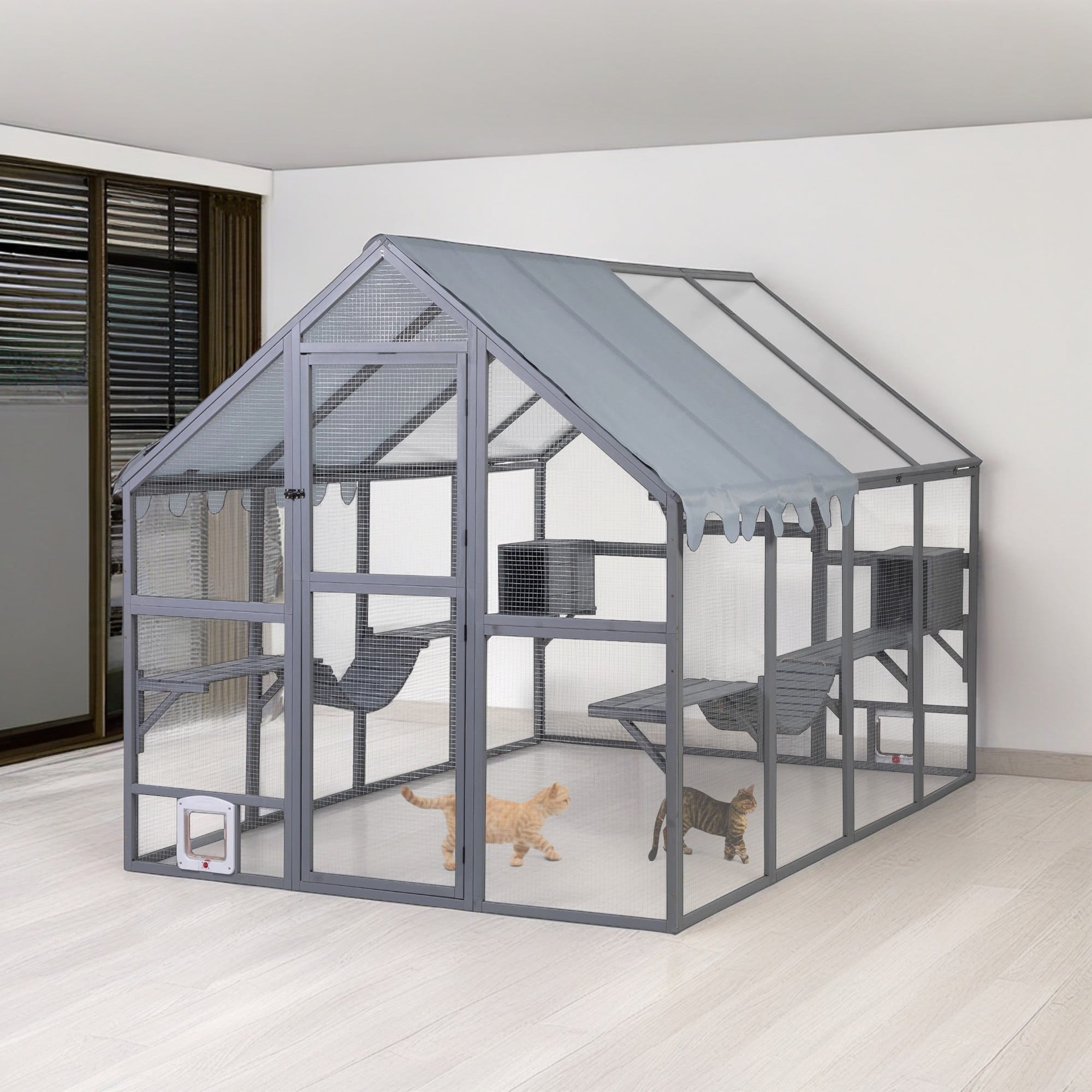 Demi Bonn108" Outdoor Wooden Cat House, Large Catio Cat Enclosure, Cat ...