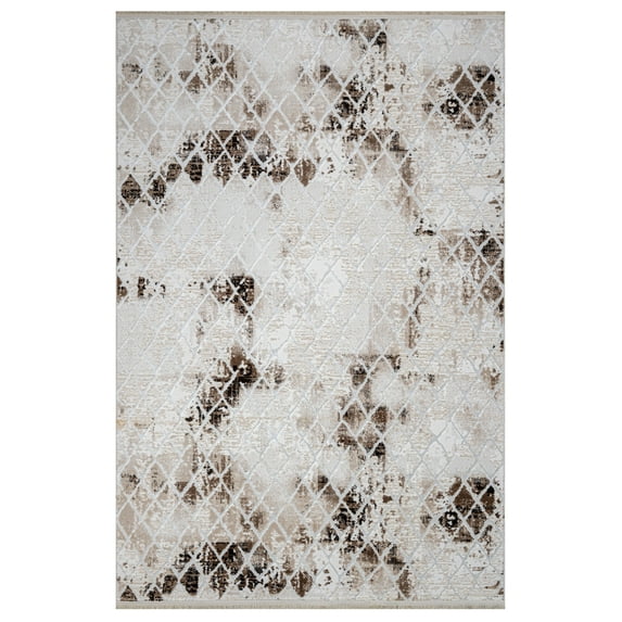 Demi Cream Geometric Acrylic Area Rugs for Living Room Jacquard ...