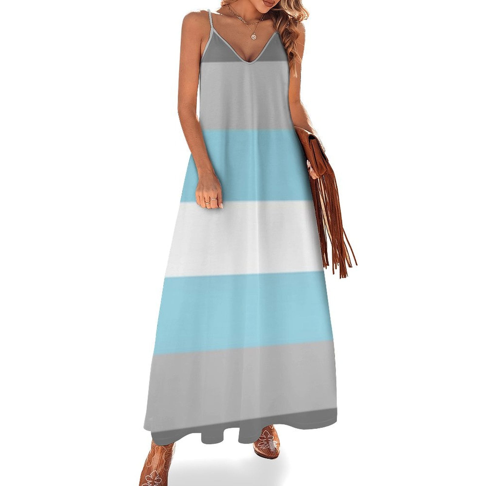 Demiboy Pride Flag LGBTQSummer Sleeveless V Neck Dresses for Women ...