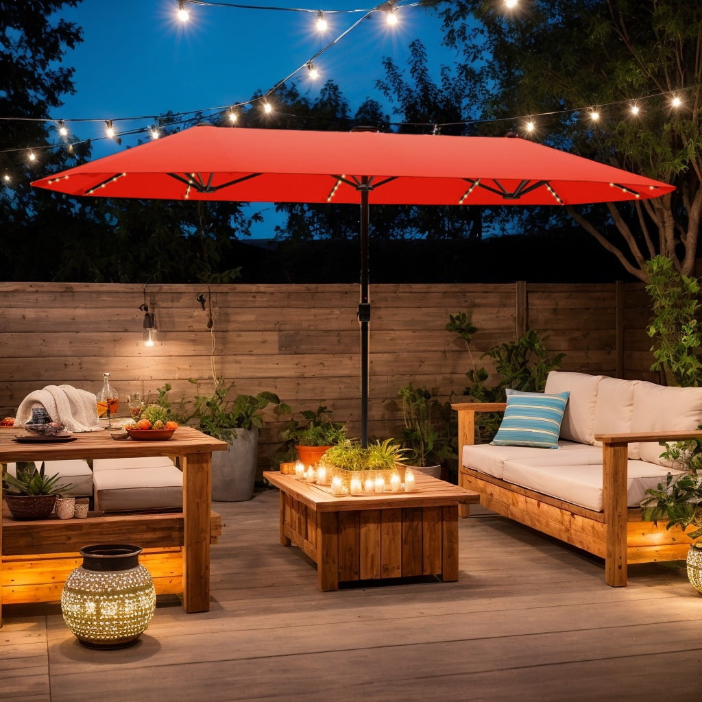 Demifill 13 FT Large Patio Umbrella, Shade with LED Solar Lights and ...
