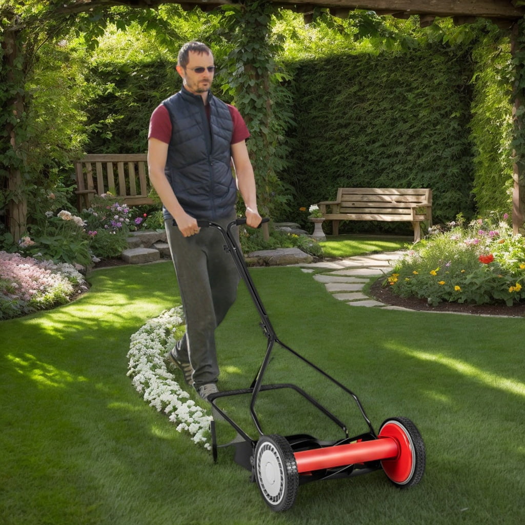 Demifill 14 Inch Push Lawn Mower with 5 Steel Blades and Grass Catcher ...
