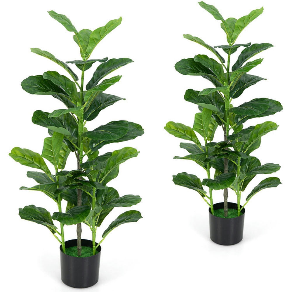 Demifill 2-Pack Artificial Fiddle Leaf Fig Tree, Vivid and Full ...