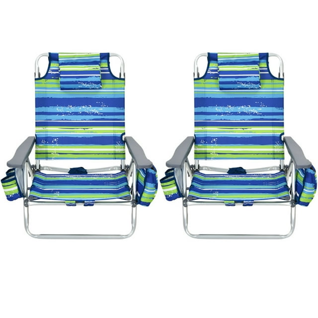 Demifill 2-Pack Folding Backpack Beach Chair, Reclining Chairs with 5 ...