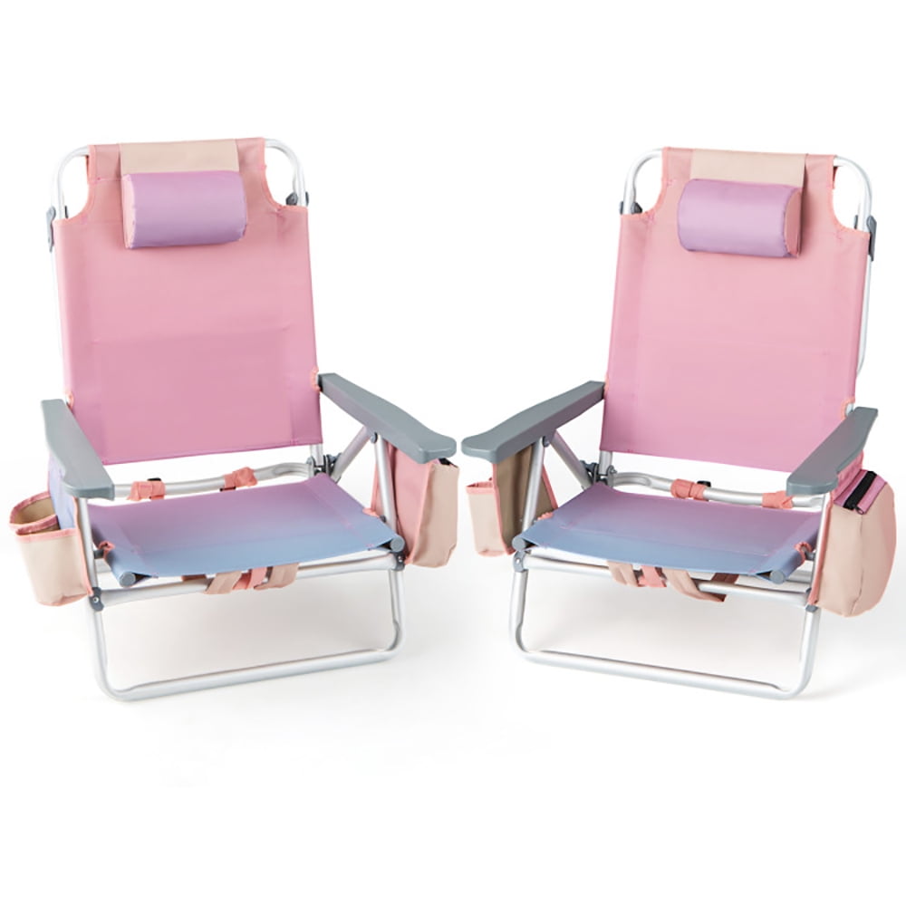 Demifill 2-Pack Folding Backpack Beach Chair, Reclining Chairs with 5 ...