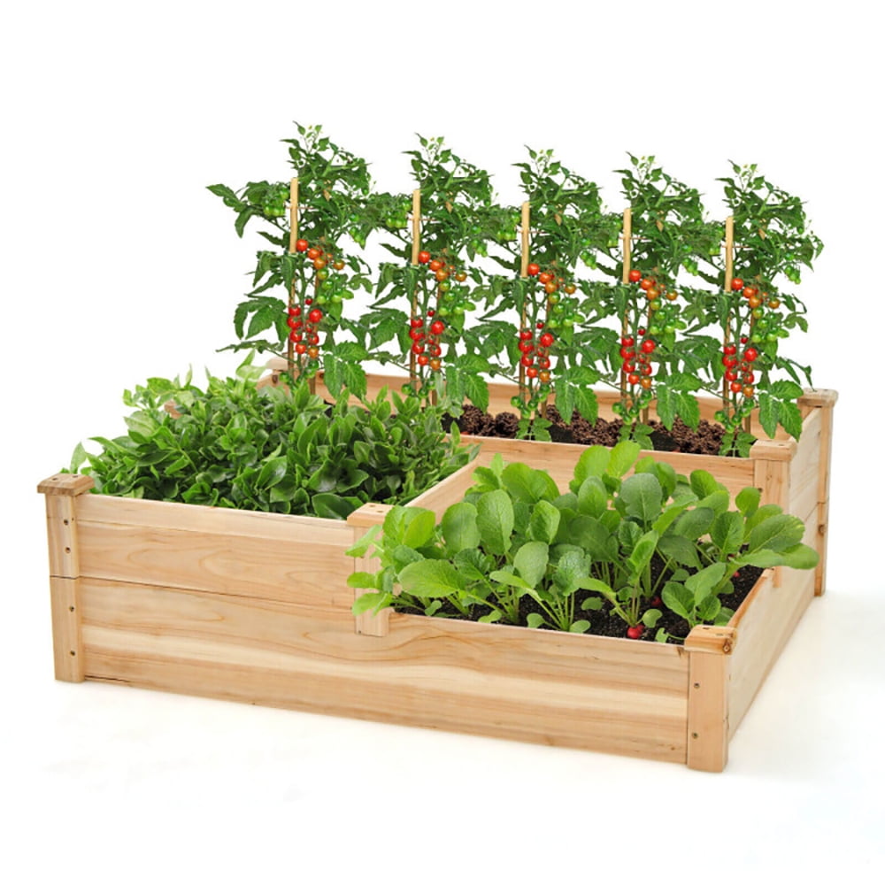 Demifill 3-Tier Wooden Raised Garden Bed with Open-Ended Base, Natural ...