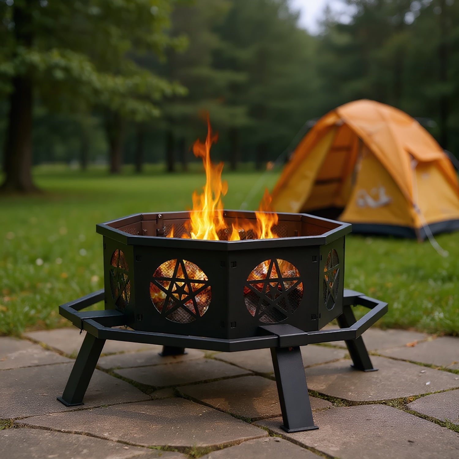 Demifill 35-inch Outdoor Fire Pit, Octagonal Fire Pit with Footrest and ...