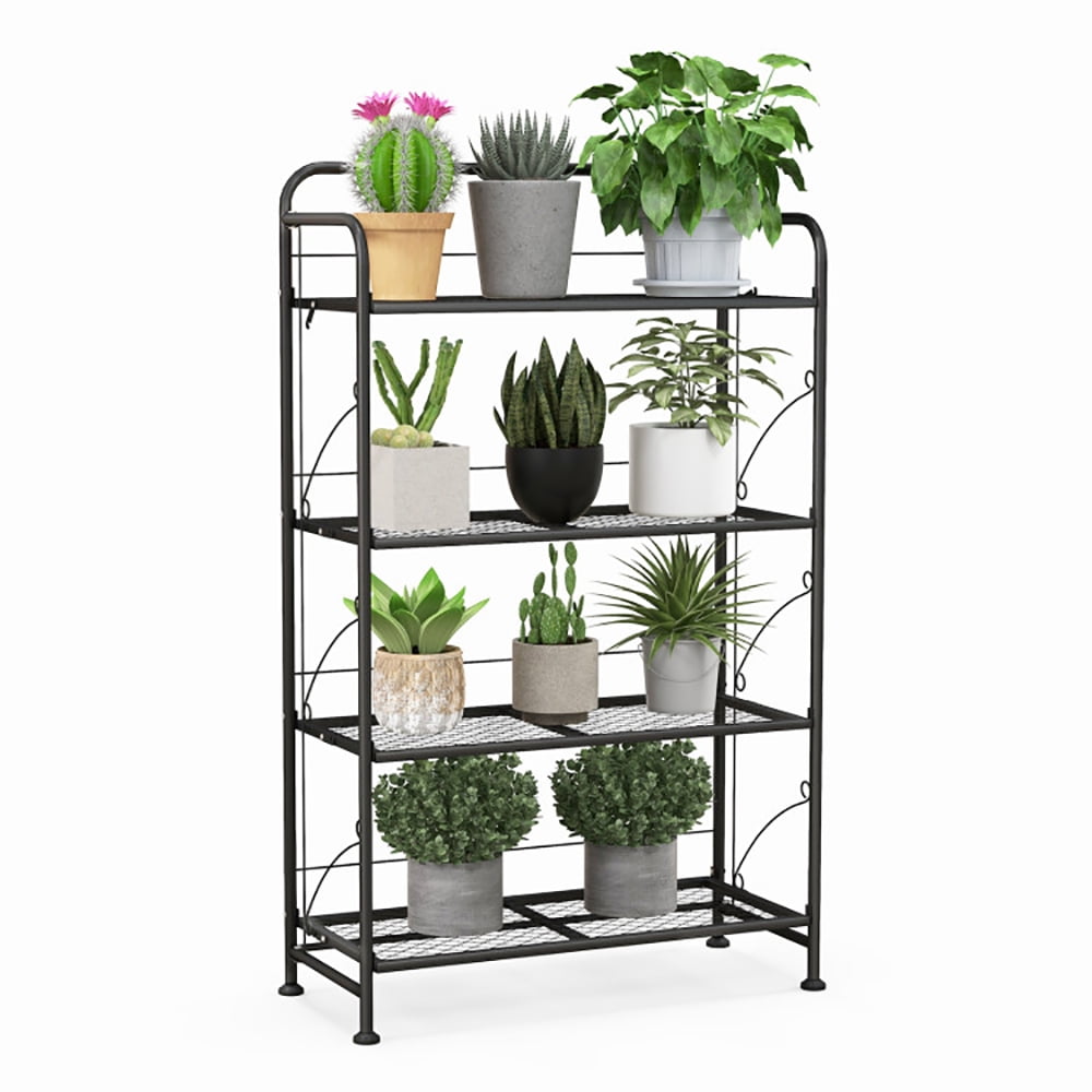 Demifill 4-Tier Folding Plant Stand with Adjustable Shelf and Feet ...
