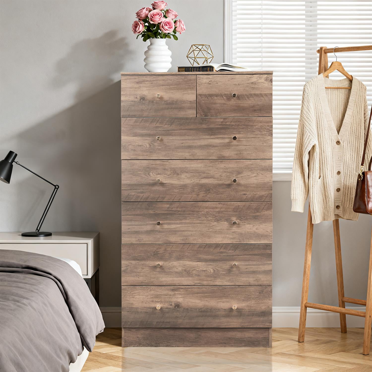 Demifill 5+2 Drawer Cabinet, Matte Gold Handles, Textured Melamine ...