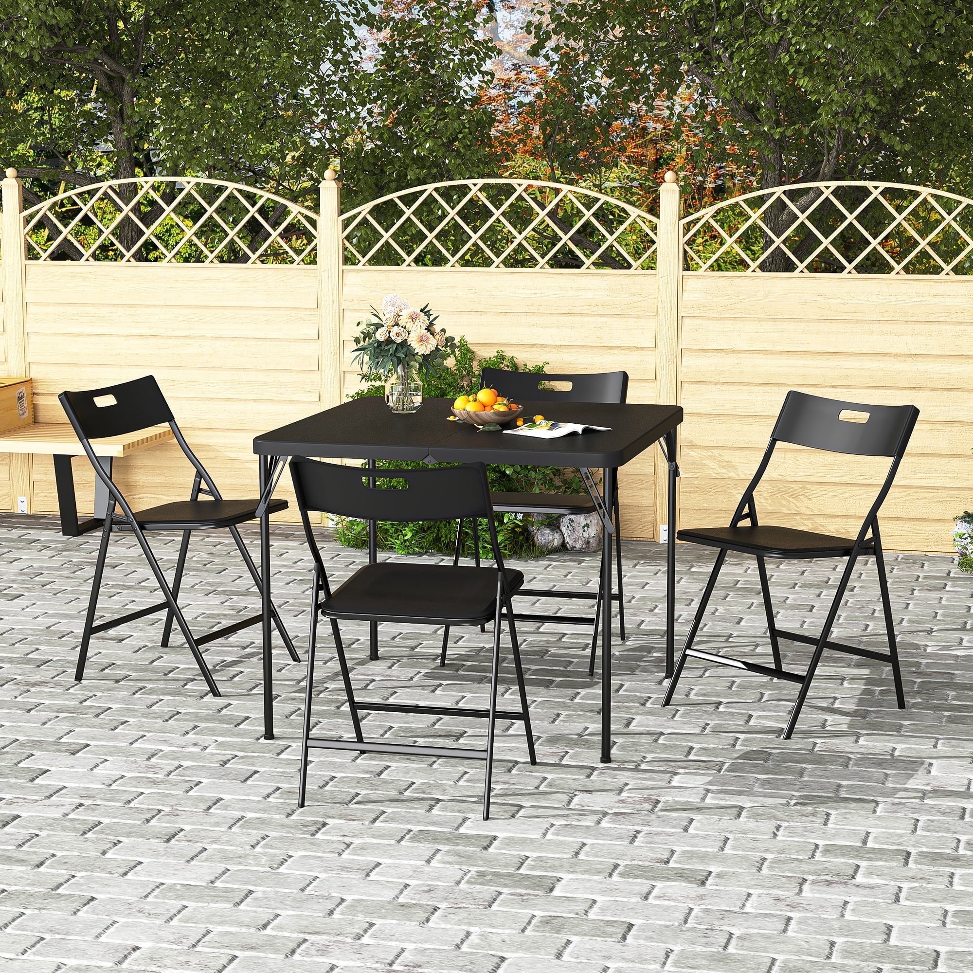 Demifill 5-Piece Folding Card Table and Chairs Set, Outdoor Dining ...